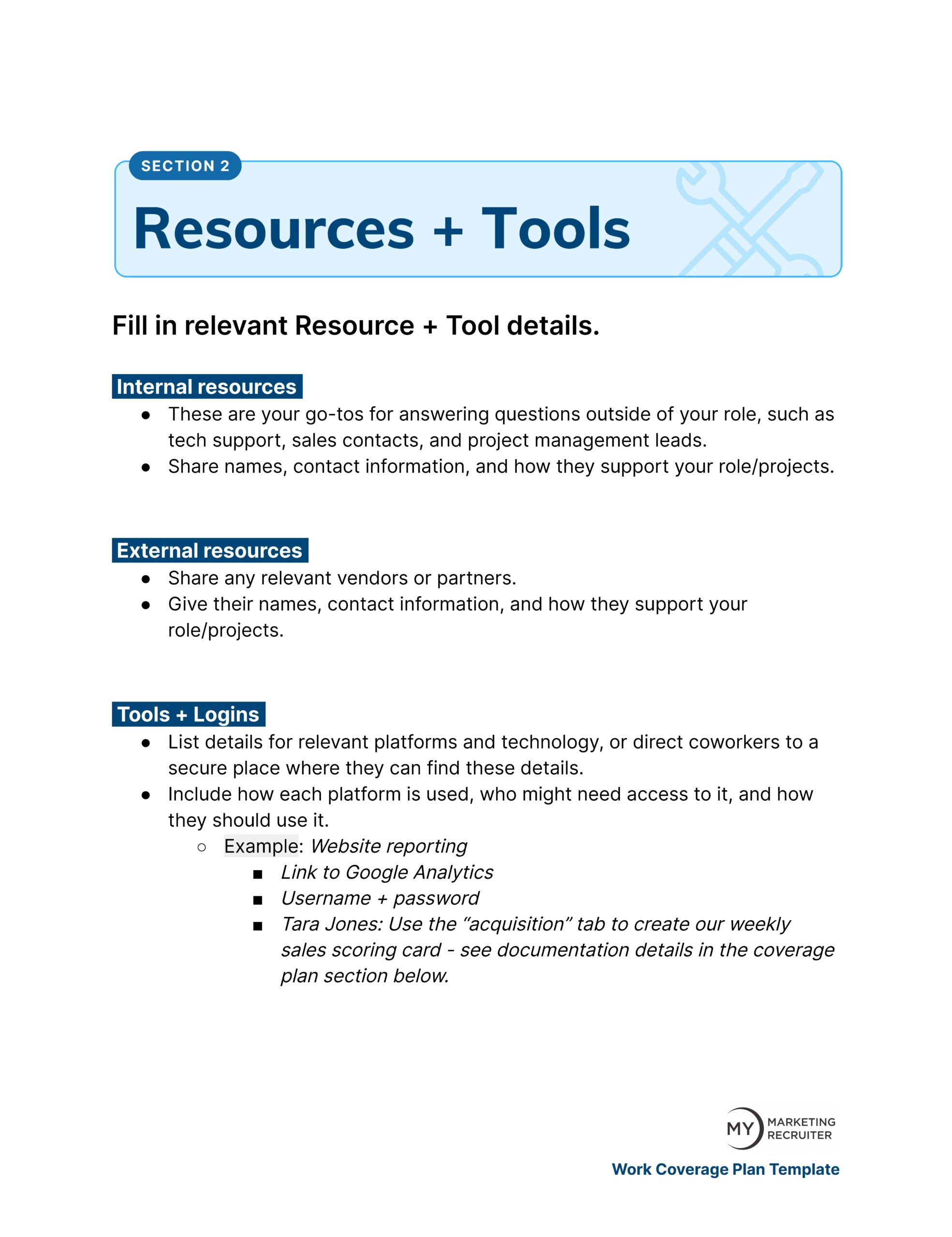 Work Coverage Plan Template - My Marketing Recruiter